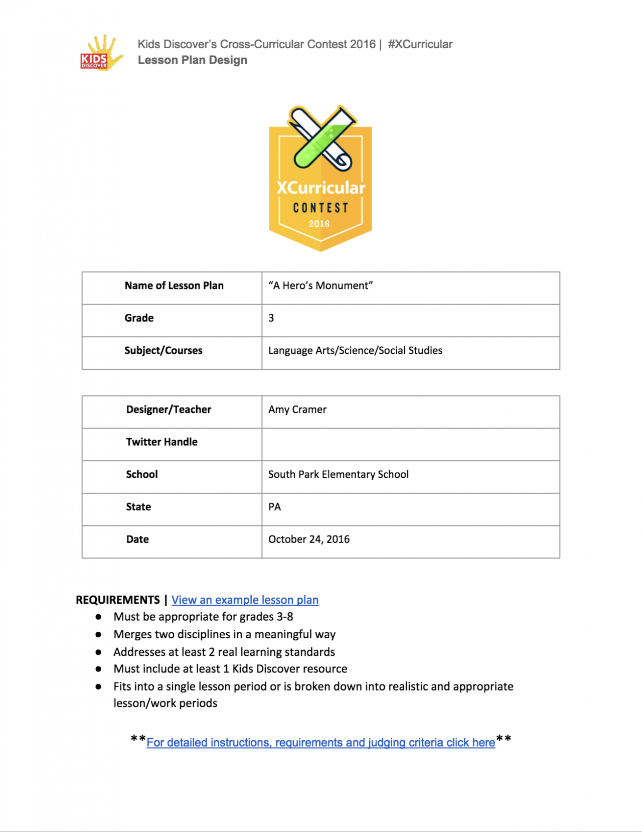 Cross-Curricular Lesson Plan: A Hero's Monument