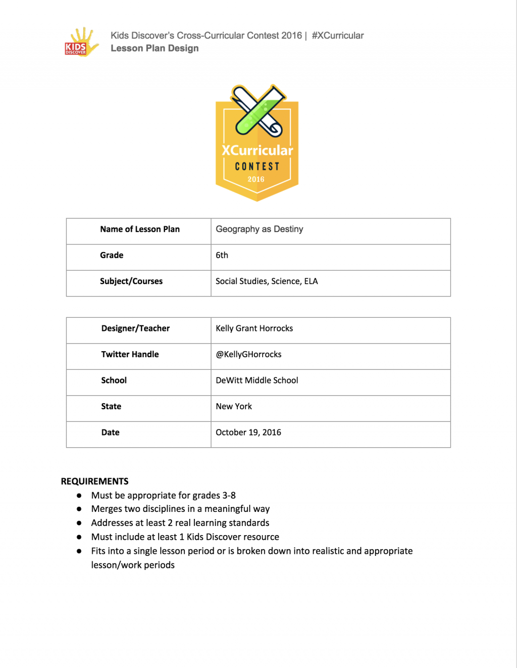 Cross-Curricular Lesson Plan: Geography as Destiny